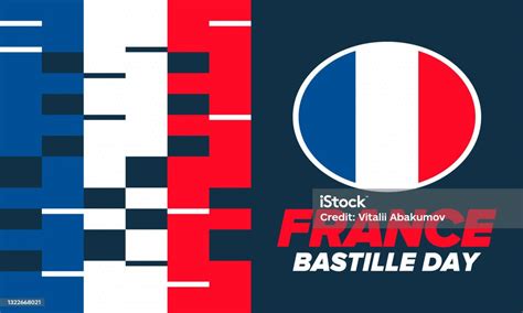 프랑스에서 바스티유의 날 7월 14일 매년 열리는 전국 해피 홀리데이 프랑스어 플래그 프랑스의 독립과 자유 애국적 요소 축제 디자인 벡터 포스터 일러스트레이션 7월에 대한