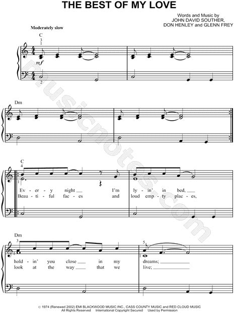 The Eagles Best Of My Love Sheet Music Easy Piano In C Major