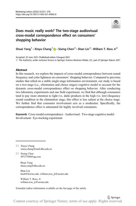 Does Music Really Work The Two Stage Audiovisual Cross Modal Correspondence Effect On Consumers