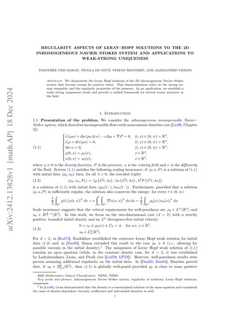 Pdf Regularity Aspects Of Leray Hopf Solutions To The 2d Inhomogeneous Navier Stokes System