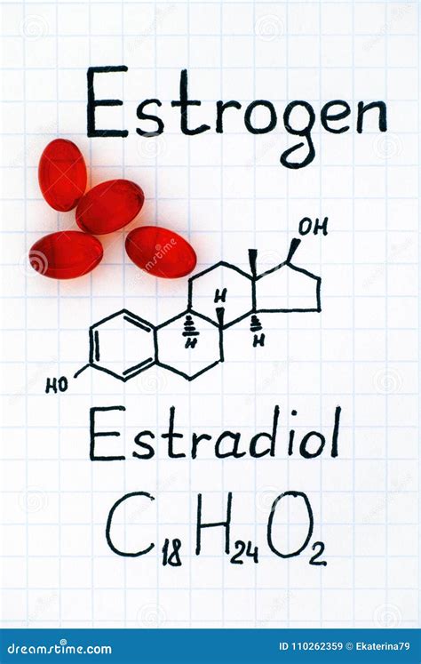 Formula Chimica Di Estrogeno Estradiolo E2 Con Le Pillole Rosse
