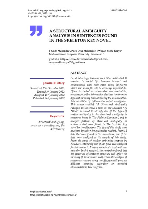 Pdf A Structural Ambiguity Analysis In Sentences Found In The