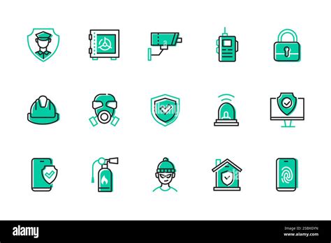 Security System And Protection Set Of Line Design Style Icons Stock Vector Image And Art Alamy