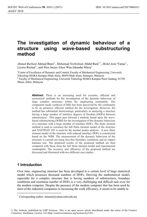 Pdf The Investigation Of Dynamic Behaviour Of A Structure Using Wave Based Substructuring Method