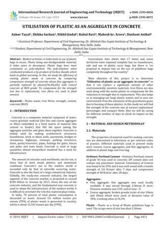 IRJET Utilisation Of Plastic As An Aggregate In Concrete PDF