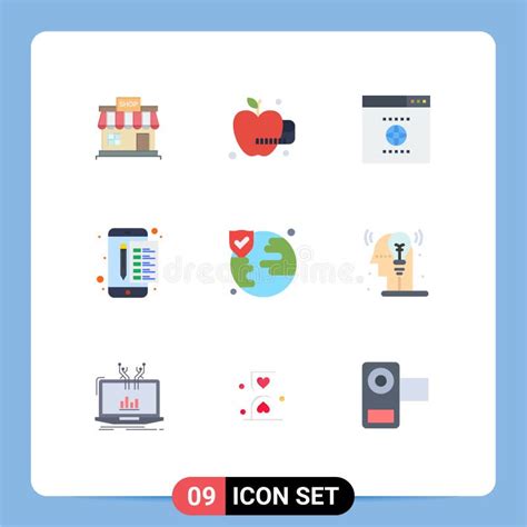 Pack Of 9 Modern Flat Colors Signs And Symbols For Web Print Media Such