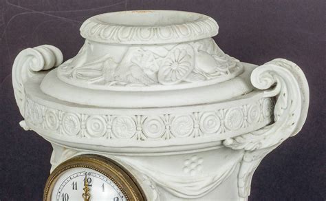 Neoclassical French Bisque Porcelain Figural Mantel Clock With Nude