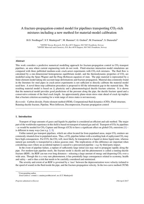 Pdf A Fracture Propagation Control Model For Pipelines Transporting Co2 Rich Mixtures