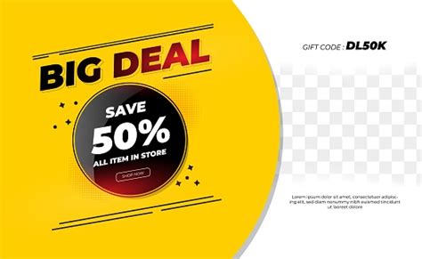 공간 제품 현대 빅 딜 배너 디자인 일러스트 50 할인 의류 패션 기술 전자 제품 프로모션 오렌지 컬러에 격리 벡터 일러스트레이션 구매에 대한 스톡 벡터 아트 및 기타