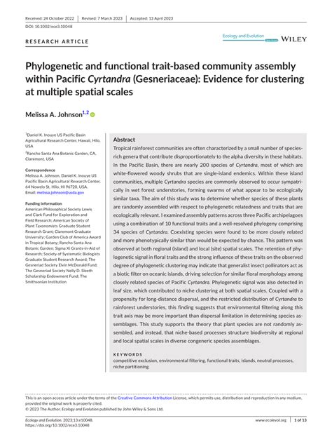 Pdf Phylogenetic And Functional Trait Based Community Assembly Within Pacific Cyrtandra