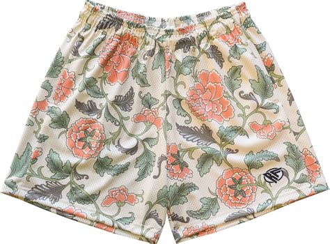 Rf Mens Mesh Floral Carnation Shorts Creampeach Rfwear