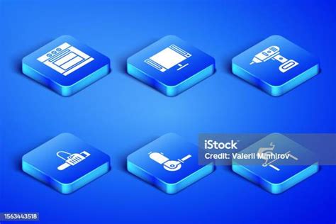 목공 오븐 앵글 그라인더 전기톱 스마트 Tv 전기 무선 드라이버 아이콘을 위한 테이블 톱을 설정합니다 벡터 3차원 형태에 대한 스톡 벡터 아트 및 기타 이미지 Istock