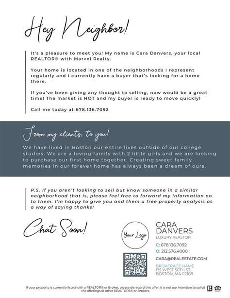 White And Blue Real Estate Letter With Hello Neighbor At The Top The