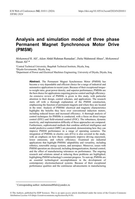 Pdf Analysis And Simulation Model Of Three Phase Permanent Magnet Synchronous Motor Drive Pmsm
