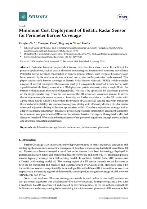 pdf minimum cost deployment of bistatic radar sensor for perimeter