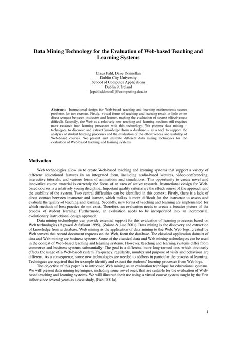 Pdf Data Mining Technology For The Evaluation Of Web Based Teaching