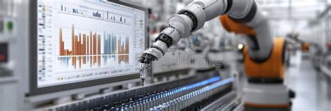 Robotic Arm Analyzing Data On Futuristic Screen Stock Illustration Illustration Of Industry