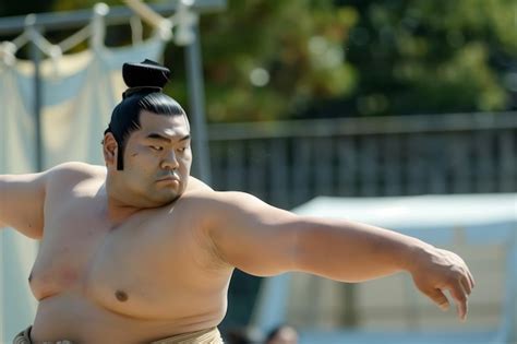Premium Photo Sumo Wrestler In Full Attire And Topknot Stretching