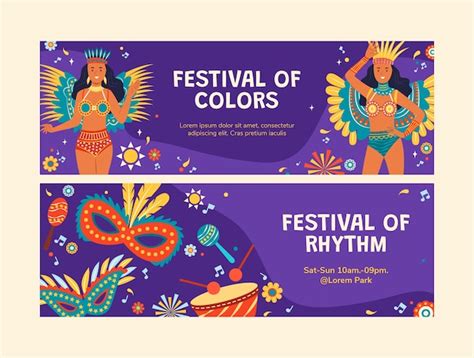 카니발 파티와 축하 가로 배너 세트 프리미엄 벡터