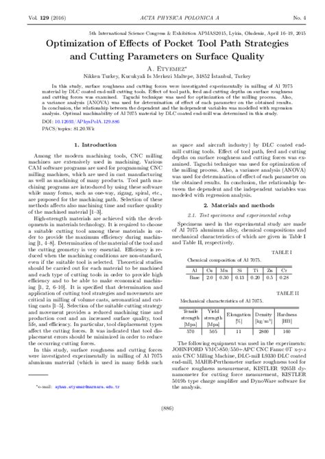 Pdf Optimization Of Effects Of Pocket Tool Path Strategies And