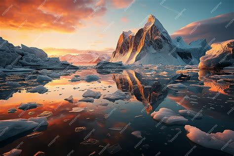 Premium Ai Image Arctic Ice Field Majestic Floating Icebergs