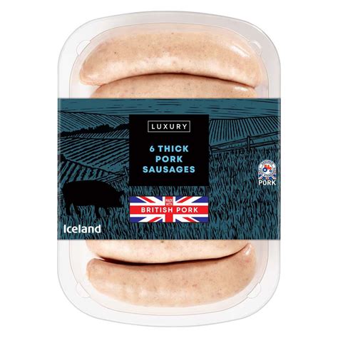 Iceland 6 Luxury British Thick Pork Sausages 340g Sausages Iceland