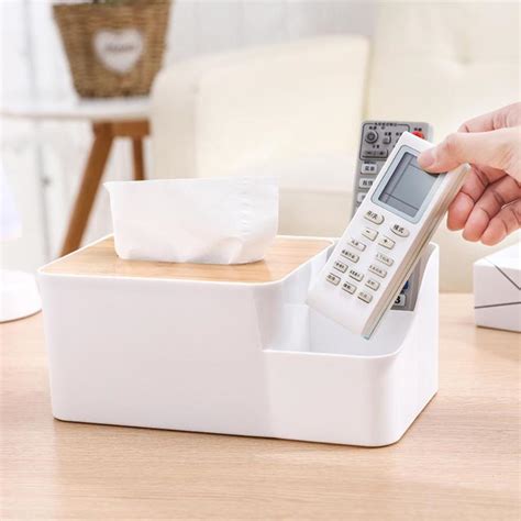 Plastic Durable Tissue Box Holder With Wooden Cove Vicedeal