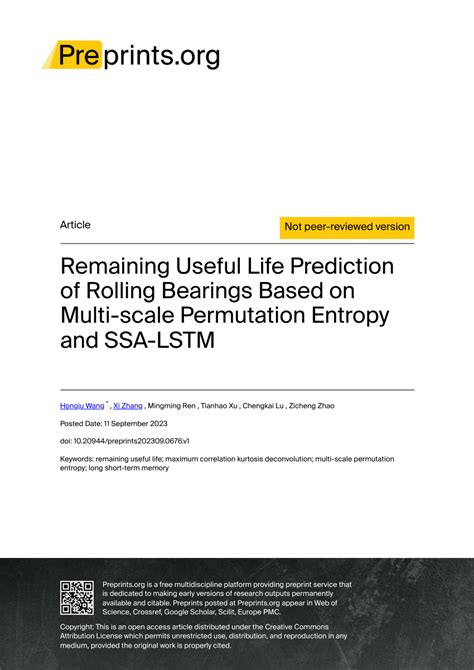 Pdf Remaining Useful Life Prediction Of Rolling Bearings Based On Multi Scale Permutation