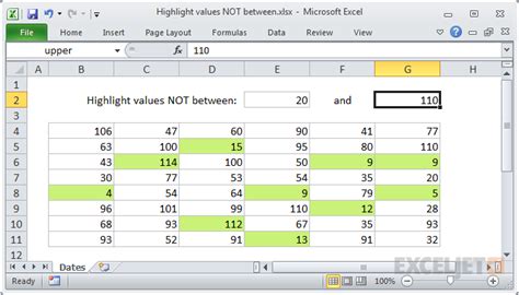Highlight Values Not Between X And Y Excel Formula Exceljet