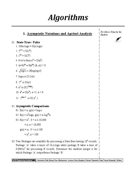 Algo Handout Pdf Time Complexity Algorithms