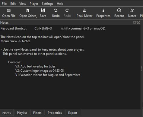 View Notes Documentation English Shotcut Forum