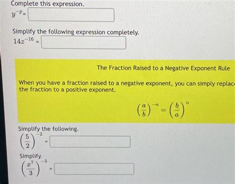 Solved Complete This Expression Yp Simplify The Following Chegg Com