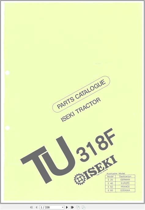 Iseki Tractor Tu318f Parts Catalog 1602 098 100 00