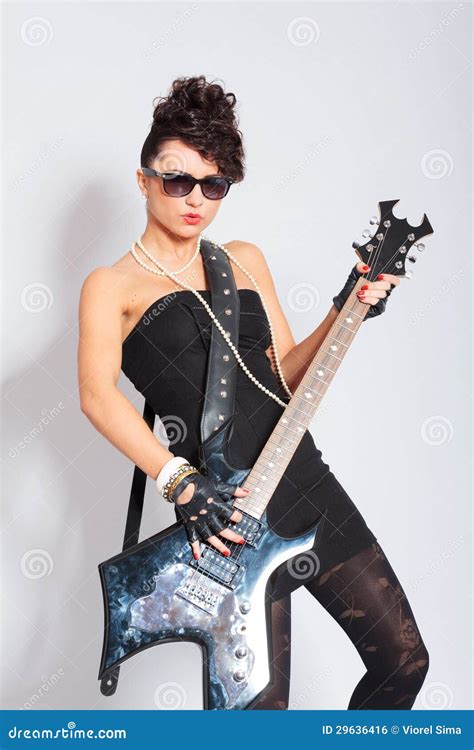 Woman Plays An Electric Guitar Royalty Free Stock Image Image 29636416