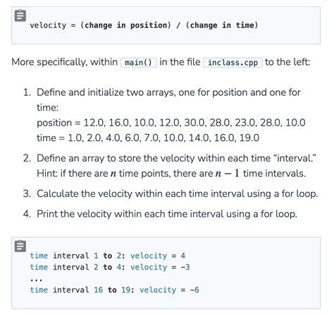 Solved Velocity Change In Position Change In Time Chegg Com