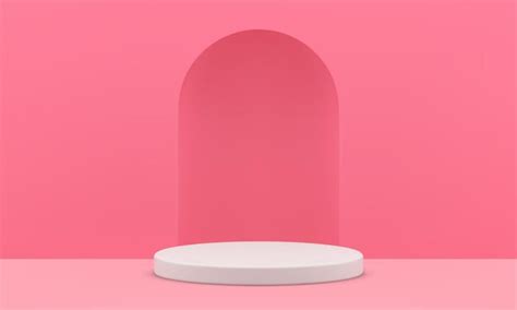 3d 포디움 핑크 아치 창 기하학적 형태를 렌더링하는 무대 전시실 현실적인 터 일러스트레이션 프리미엄 벡터