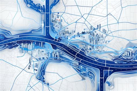 Stylized City Map Featuring Major Roads And Areas With A Gray Blue And White Color Scheme