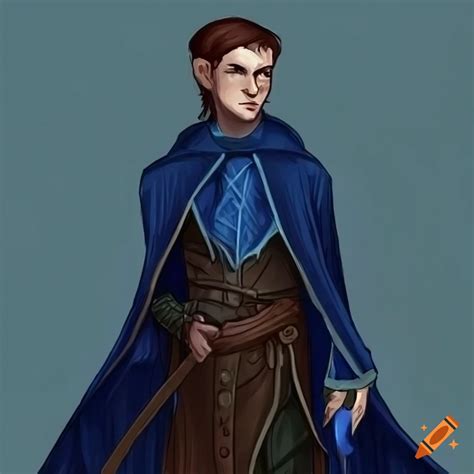 Illustration Of A Male Half Elf Wizard With A Blue Hat And Cloak On Craiyon