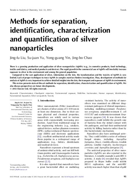Pdf Methods For Separation Identification Characterization And Quantification Of Silver