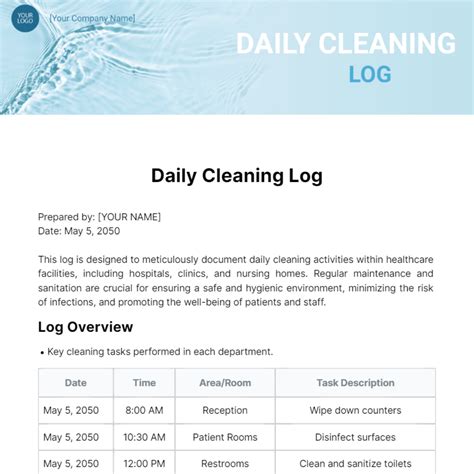 Free Daily Cleaning Log Template To Edit Online