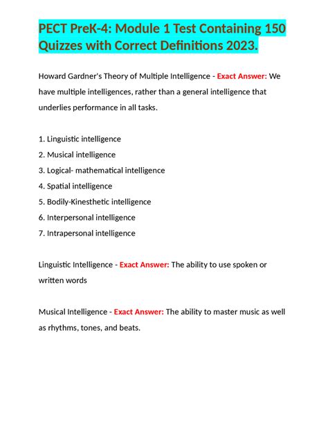 Pect Prek 4 Module 1 Test Containing 150 Quizzes With Correct