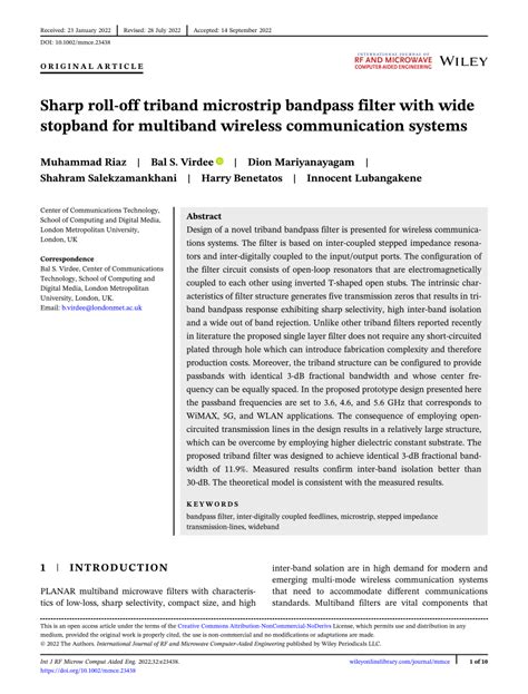 Pdf Sharp Roll‐off Triband Microstrip Bandpass Filter With Wide Stopband For Multiband