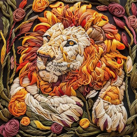 Premium Photo A Picture Of A Lion Made Out Of Yarn