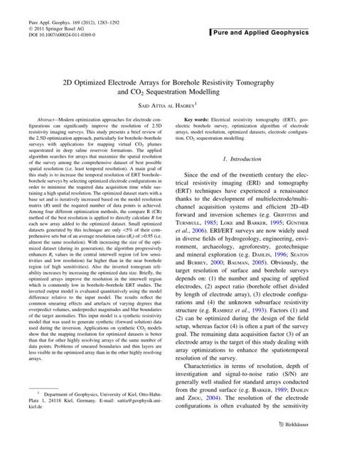 Pdf 2d Optimized Electrode Arrays For Borehole Resistivity Tomography