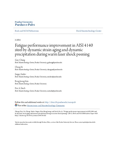 Pdf Fatigue Performance Improvement In Aisi 4140 Steel By Dynamic
