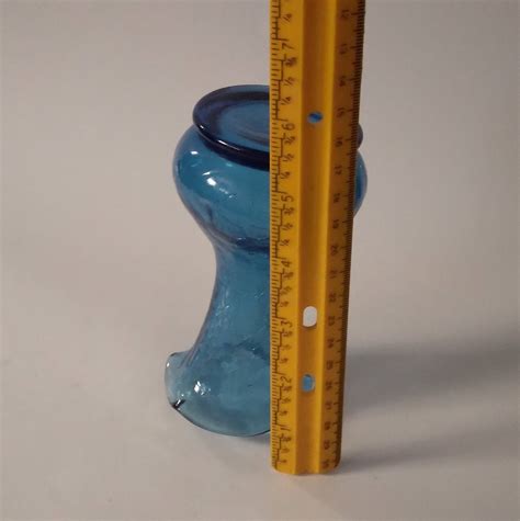 Vintage Crackle Glass Blue Bud Vase Ruffle Edge Etsy