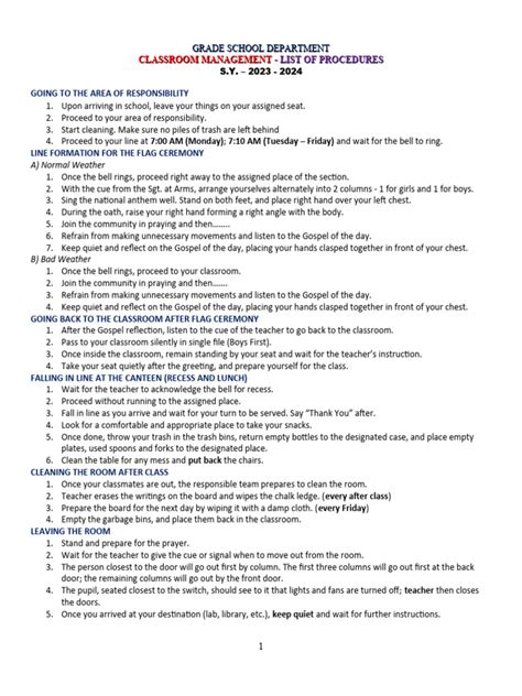 Modified Classroom Procedures 2023 2024 Pdf
