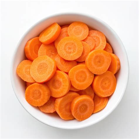 Top View Of Sliced Carrots In A Bowl On A White Background 55646010