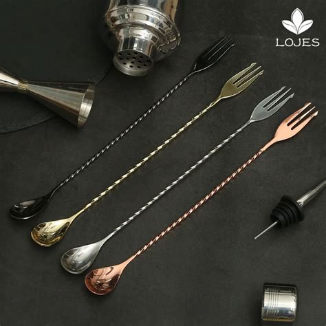 400mm Cocktail Bar Spoon 304 Stainless Steel Bar Spoon With Fork