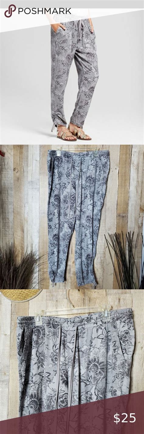 Knox Rose Pull On Floral Gray Jogger Size Large Grey Joggers Knox